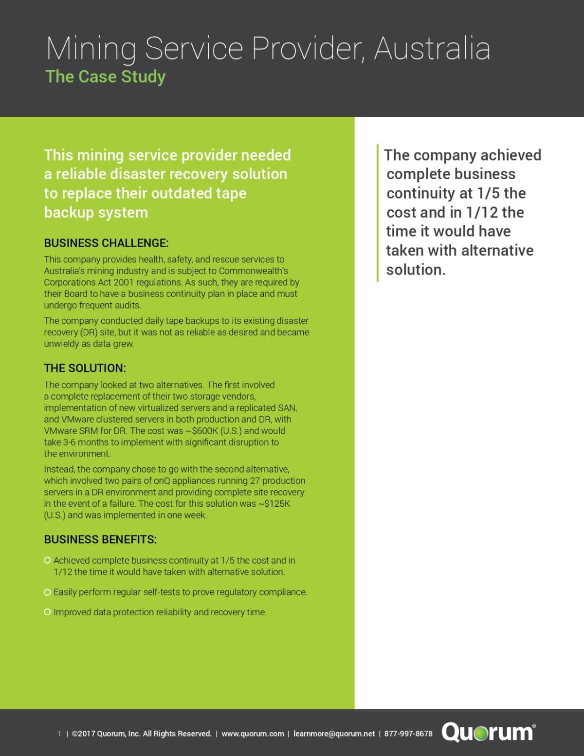 Mining Service Provider, Australia - Quorum